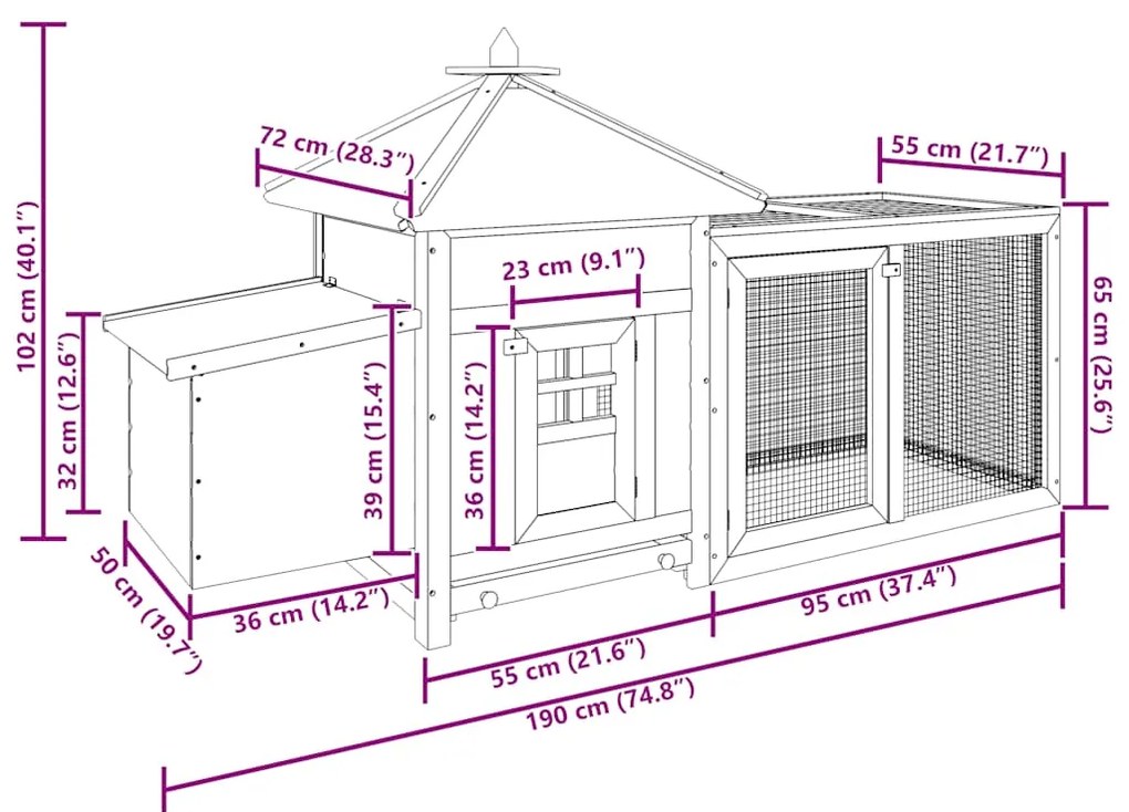 vidaXL Marketos Kurník s kukaní šedý 190 x 72 x 102 cm masivní jedlové dřevo