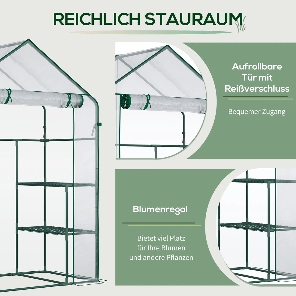 Outsunny Fóliový skleník Walk-in Skleník na rajčata 142x73x195cm se 6 policemi, průhledný pro zahradu a rostliny |