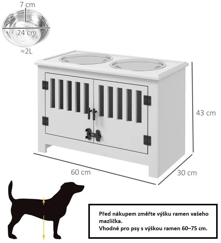 PawHut Miska na krmení pro psy se skříňkou, bílá D08-054V00WT