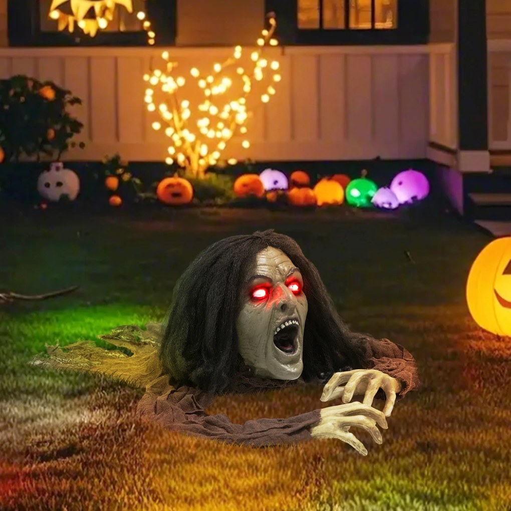 Outsunny Plazící se zombie dekorace na Halloween, zvuky, světla, na baterie