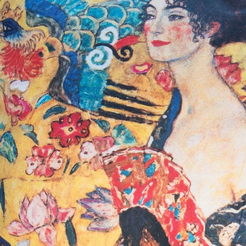 SCANquilt povlak ART VELVET klimt-dáma s vějířem žlutopestrá 45 x 45 cm