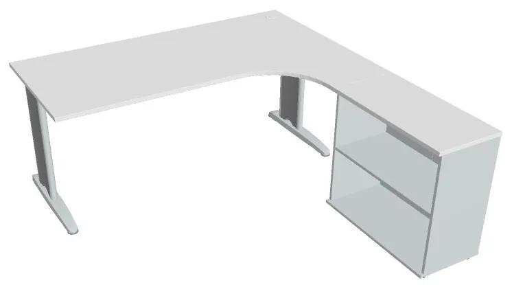 Sestava stolu a skříně levá 180 cm - Hobis Flex FE 1800 H L Dekor stolové desky: bílá, Barva nohou: Stříbrná