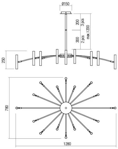 Redo 01-2776 - Lustr na tyči RAYEN 16xG9/10W/230V bronz