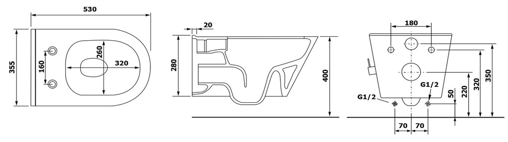 Sapho, AVVA závěsná WC mísa Rimless, integrovaná baterie a bidetová sprška 35,5x53 cm, czarny mat, 100315-110