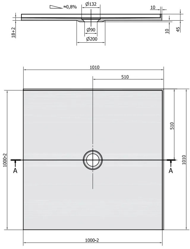 Polysan MIRAI sprchová vanička z litého mramoru, čtverec 100x100x1,8 cm, bílá, 73166
