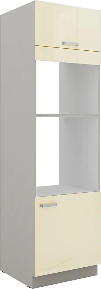 KARMEN | vysoká skříňka 60 DPM-210 2F na vestavnou troubu a mikrovlnku | 60 cm | světle šedá/krémová lesk