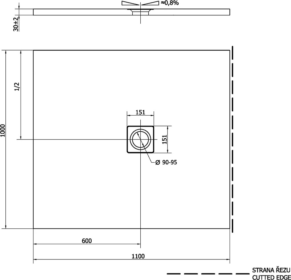 Polysan Flexia sprchová vanička 110 x 100 cm s možností úpravy rozměru litý mramor šedá matná 72922.31
