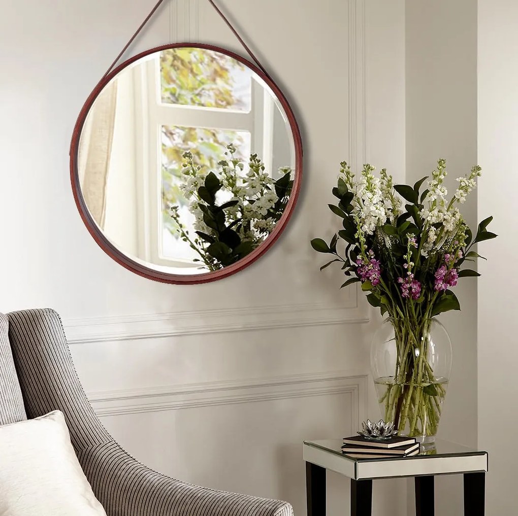 Kulaté zrcadlo Loft 59 cm dřevěné hnědé