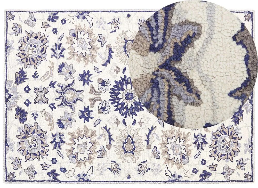 Vlněný koberec 160 x 230 cm béžový/modrý KUMRU Beliani