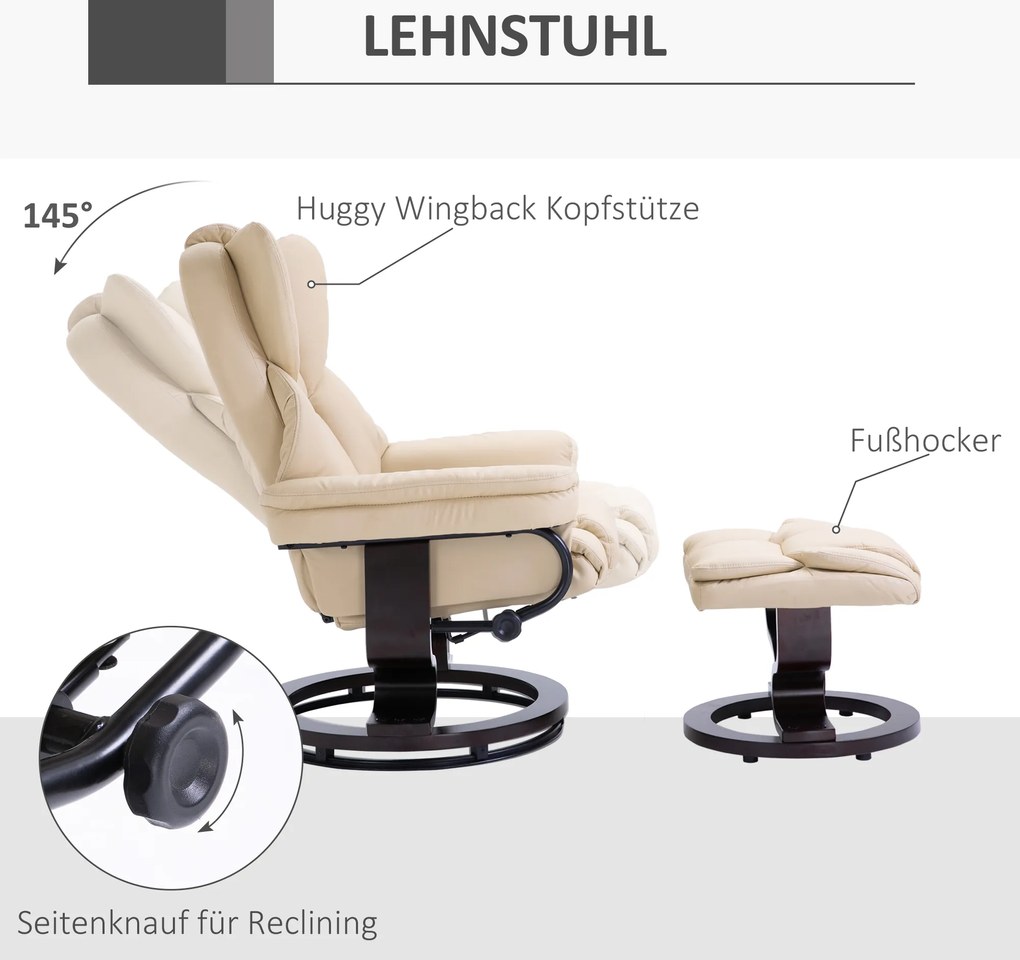 HOMCOM polohovací křeslo s taburetem, otočné TV křeslo, TV křeslo s funkcí polohování, polohovací křeslo do obývacího pokoje, ložnice, imitace kůže, …