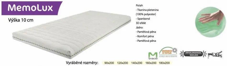 Vrchní matrace Memo Lux 120 × 200 cm