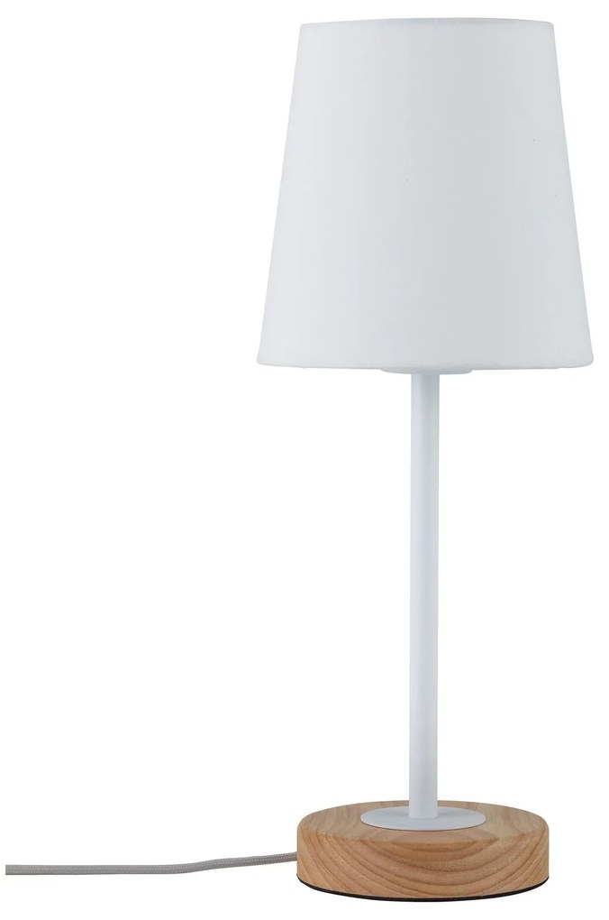 Paulmann 79636 Neordic Stellan, stolní lampička ze dřeva, kovu a bílé látky, 1x20W LED E27, výška 40cm