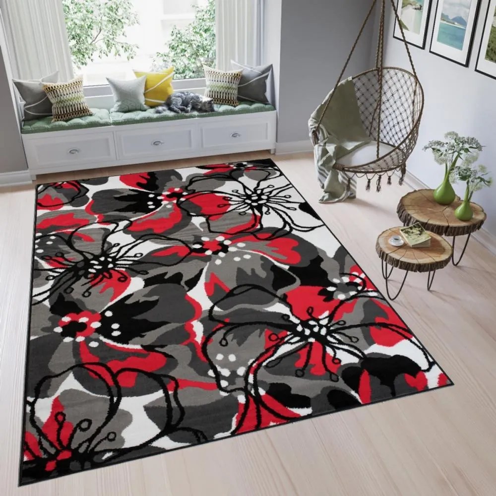 Kusový koberec PP Velké květy červený 80x150cm