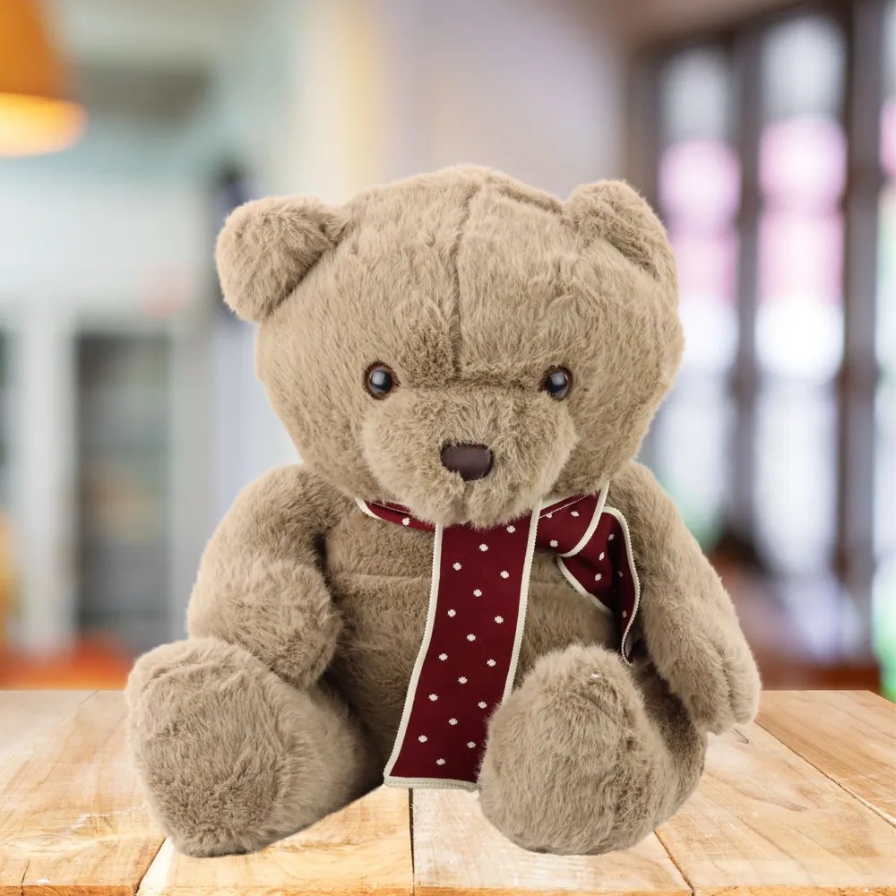 LEAN Toys Plyšový medvídek velký se šálou světle hnědý 45 cm