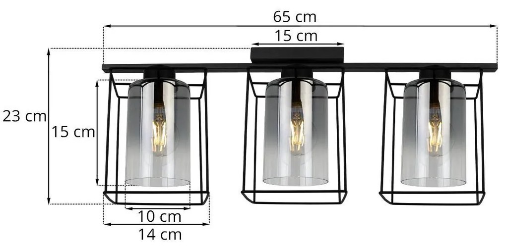 Stropní svítidlo Hella Cage, 3x grafitové skleněné stínítko v kovovém rámu