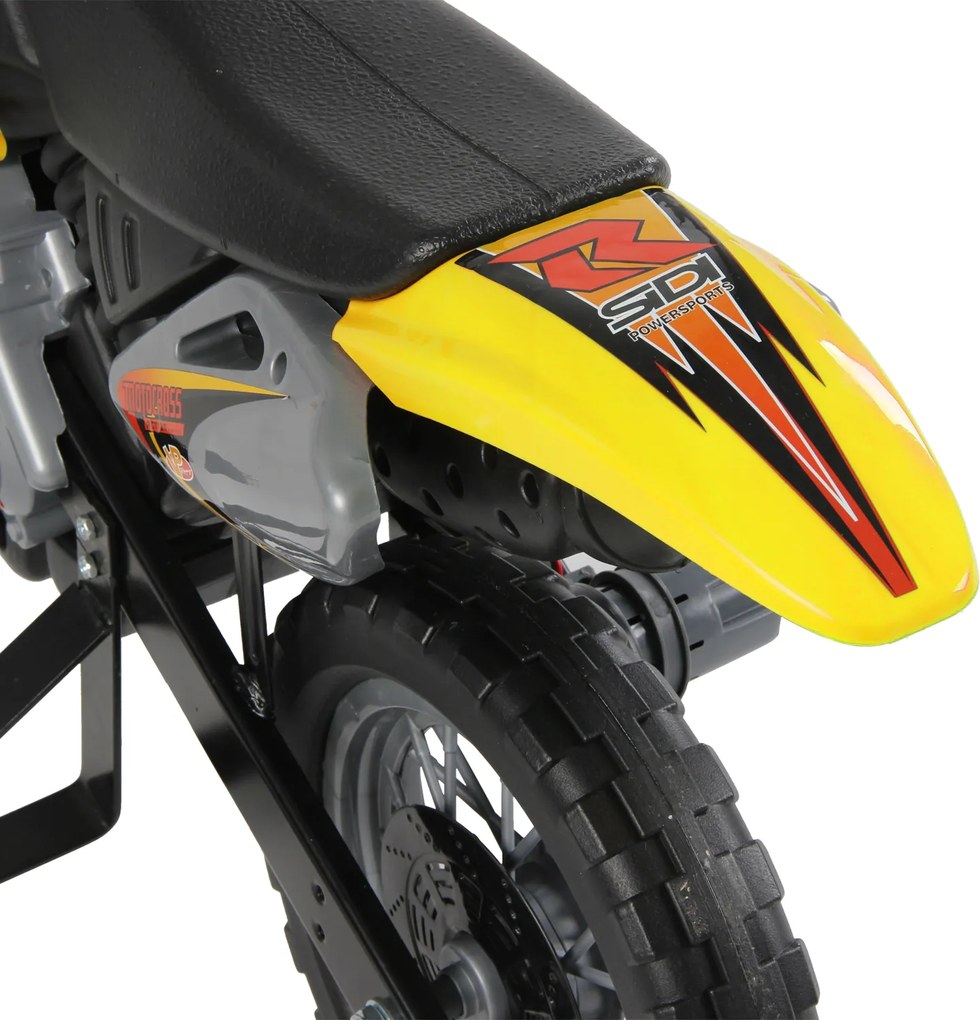 HOMCOM Dětská Elektrická Motorka, Krosová Motorka pro Děti s 6V Baterií, Světly, Hudbou a Přídavnými Koly, Věk 3-6, Nosnost 25KG, Žlutá a Černá
