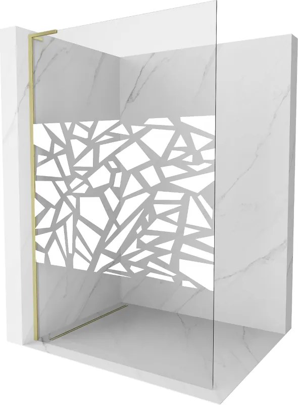 Mexen Kioto L, sprchová zástěna Walk-In 70 x 200 cm, 8mm čiré sklo bílý vzor, ​​zlatý matný profil, 800-070-103-55-85