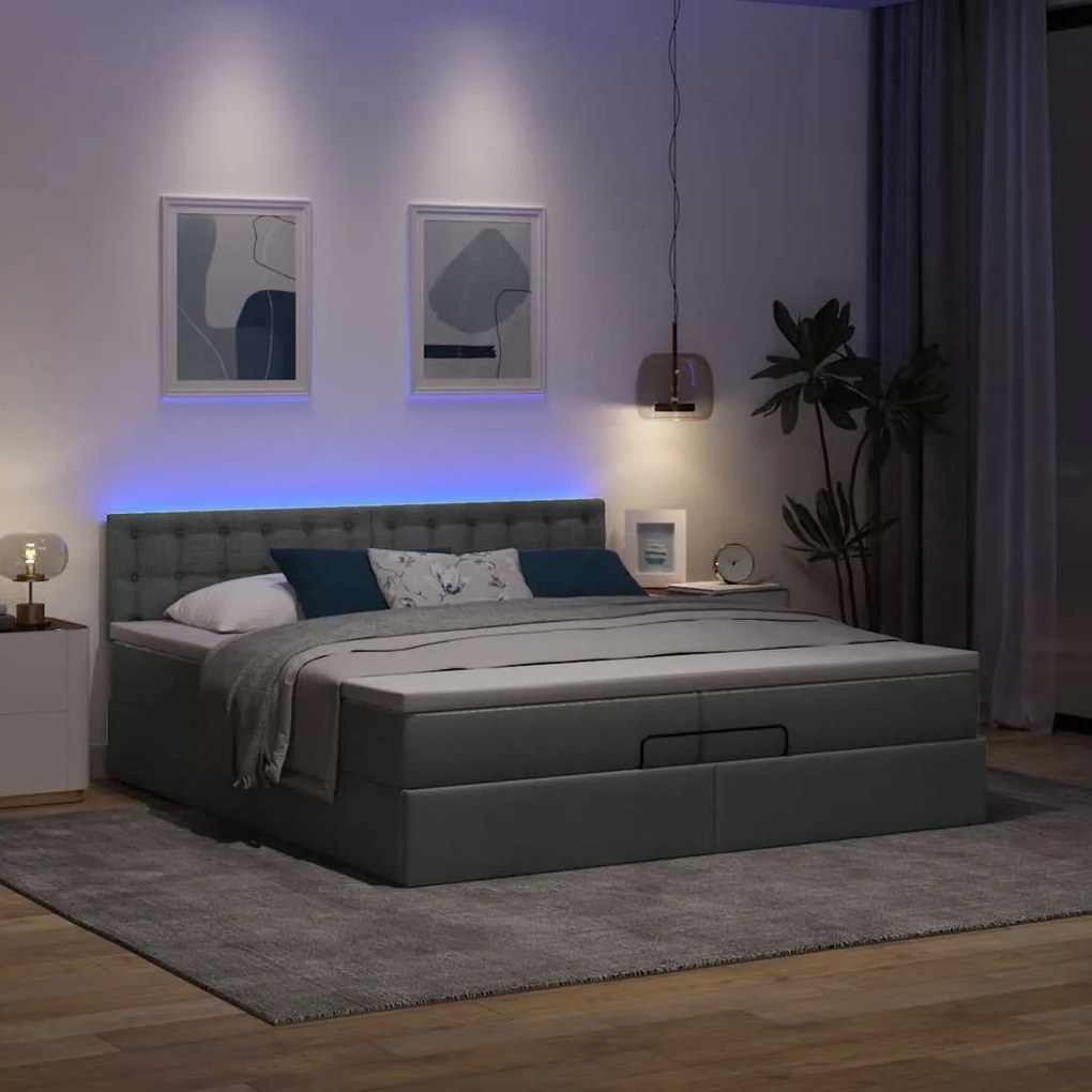 Osmanský rám postele s matrací tmavě šedý 200x200cm textil 3312500
