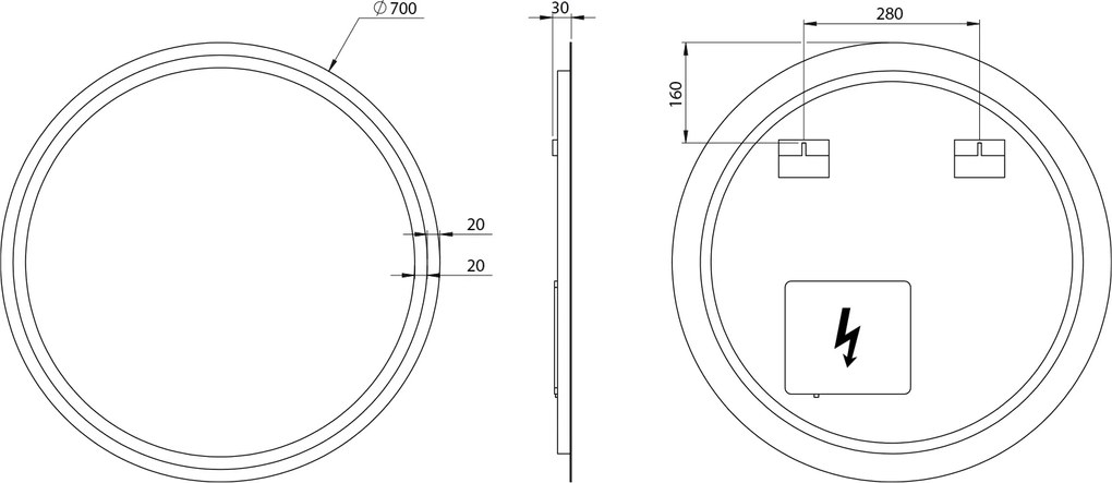 Sapho Sapho, NYX kulaté zrcadlo s LED osvětlením, ø 70cm, NY700
