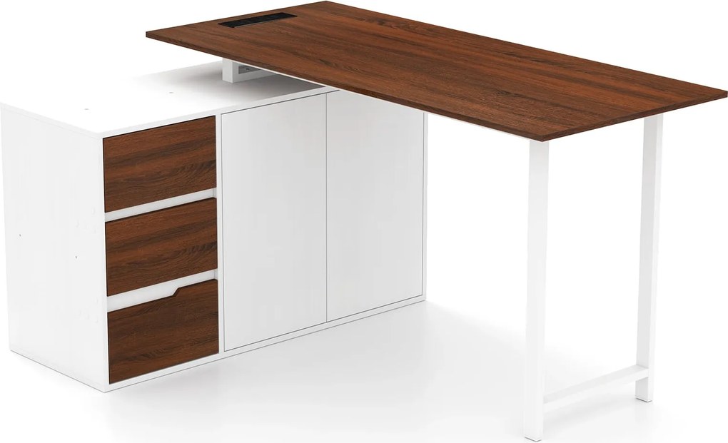 Costway Stůl ve tvaru L s kartotékou a zásuvkou 138 cm