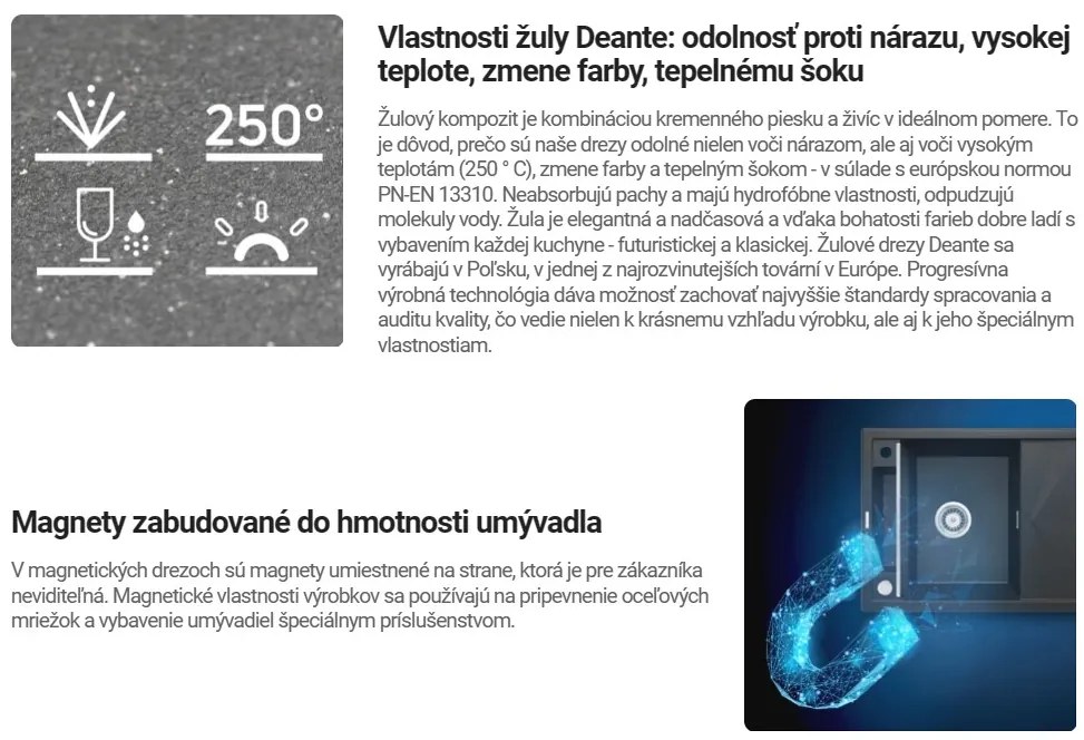 Deante Magnetic, 2-komorový granitový dřez s odkapávačem 1160x500x224 mm, grafitová metalíza, DEA-ZRM_G213