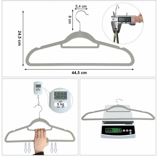 Věšáky na oblečení MAXI šedé (50 ks)
