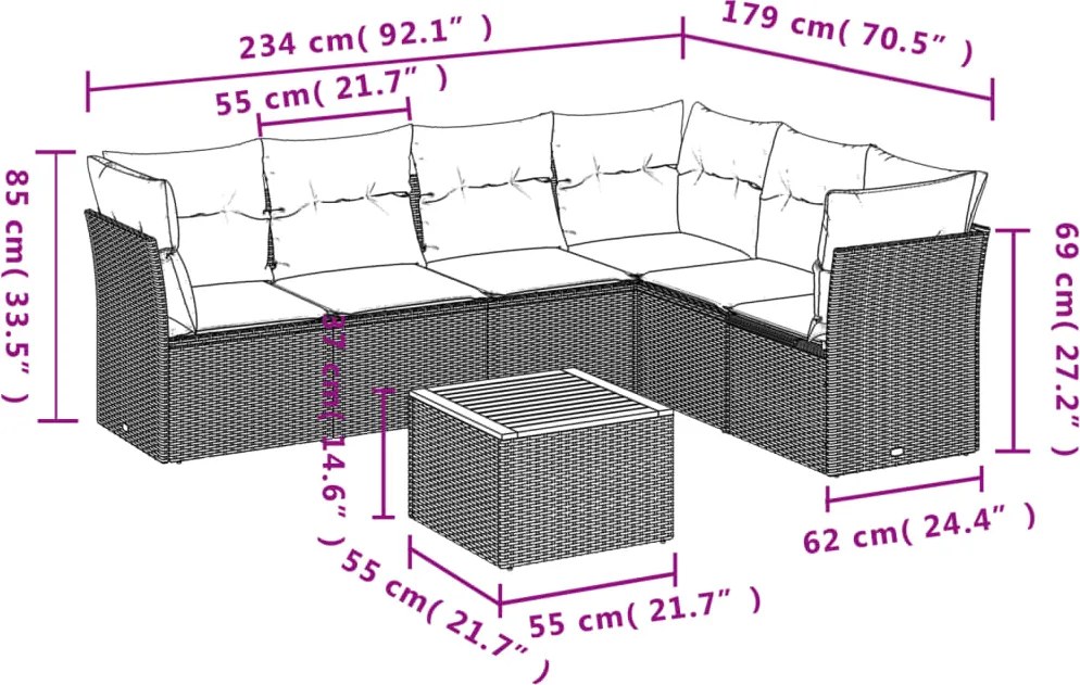 7dílná zahradní sedací souprava s poduškami béžová polyratan 3223658