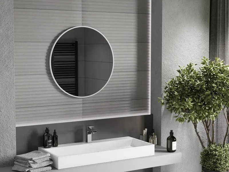 Mexen Loft kulaté koupelnové zrcadlo 70 cm, bílý rám - 9850-070-070-000-20