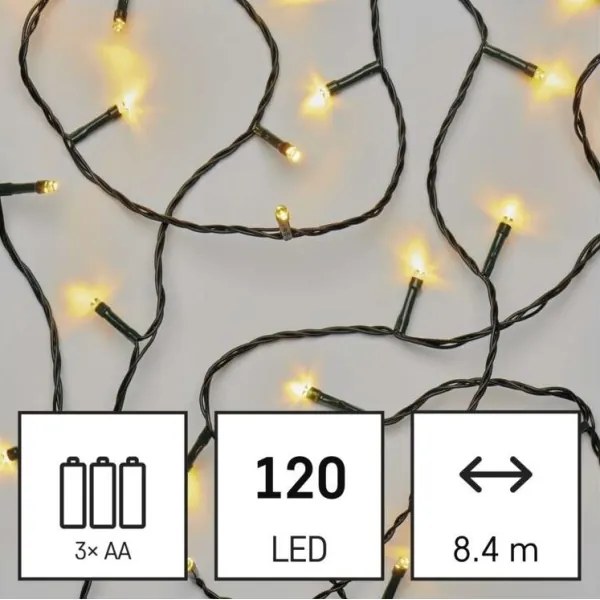 LED Vánoční venkovní řetěz 120xLED/3xAA 8,9m IP44 teplá bílá