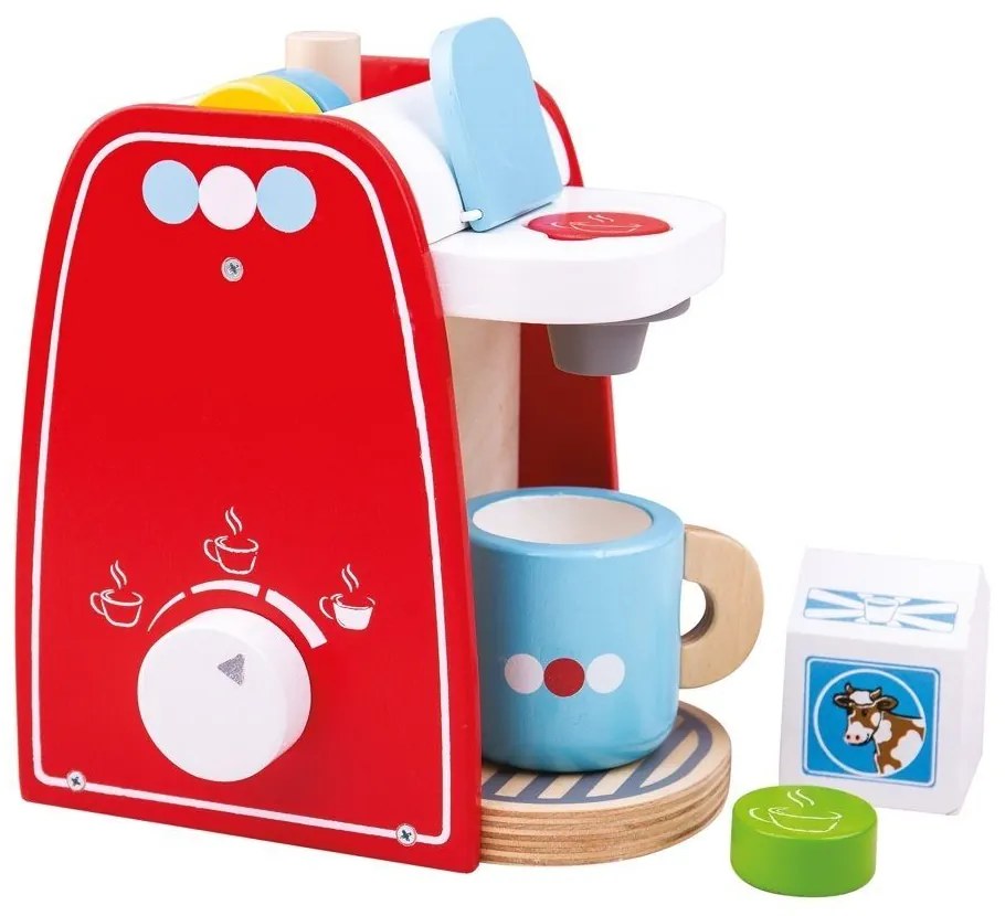 Bigjigs Toys Dřevěný kávovar červený