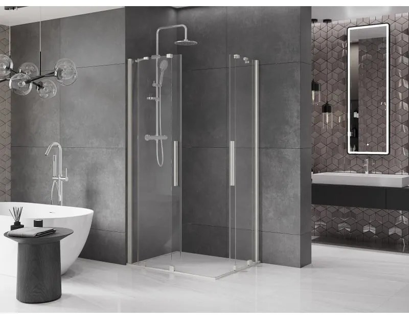 Mexen Velar Duo, sprchový kout s posuvnými dveřmi 90 x 80 cm, 8mm čiré sklo, broušená ocel, 871-090-080-02-97