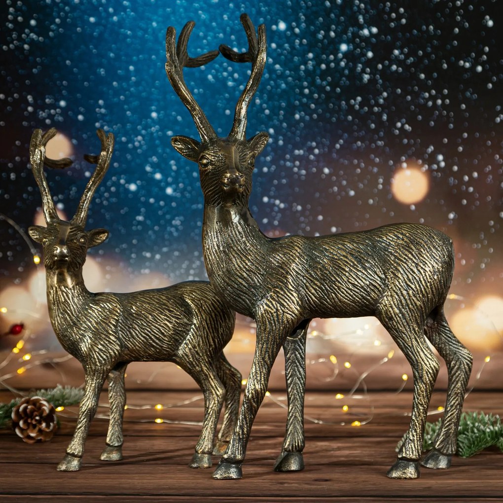 VÁNOČNÍ DEKORAČNÍ FIGURKA DEER 31CM TMAVÁ ZLATÁ