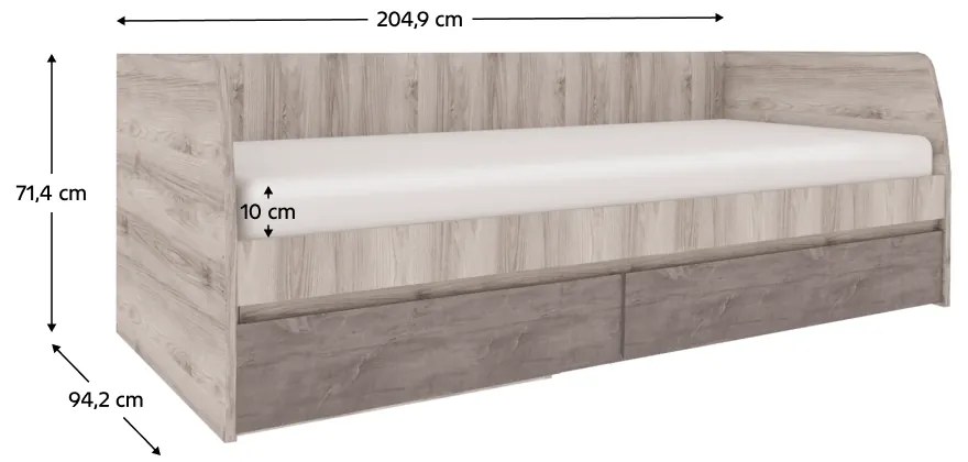 Kondela Postel 2S, 90x200, kaštan nairobi/onyx, JESI NEW
