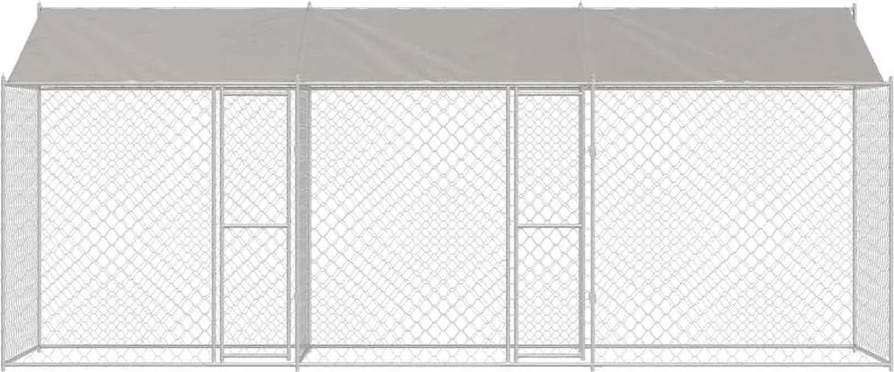 Psí klec s střechou Stříbrná 600 x 200 x 256 cm Ocel a PE 3368304