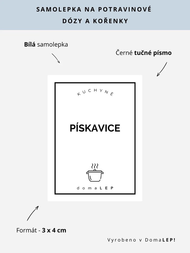 Samolepka na kořenky PÍSKAVICE bílá 3 × 4 cm tučné písmo