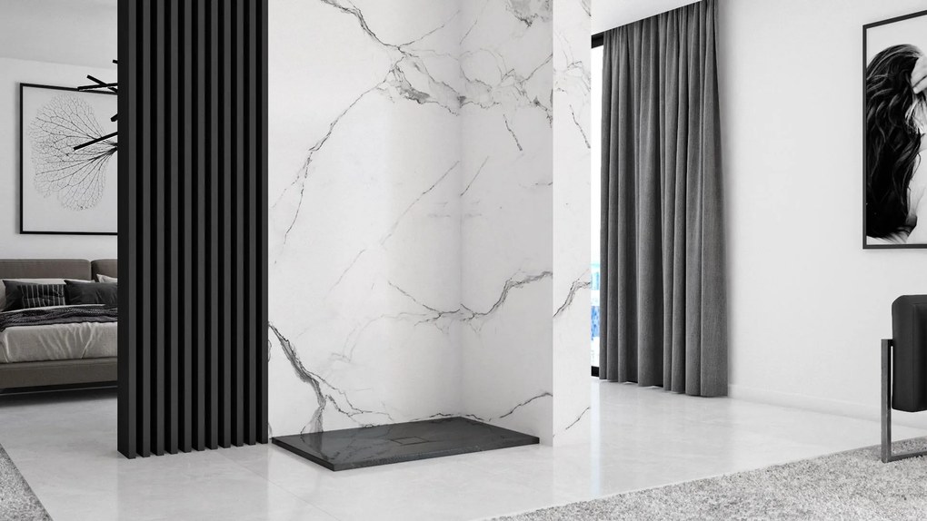 Rea BLACK STONE - Kamenná sprchová vanička 80 x 120 x 3,5 cm + sifon, černá, REA-K9602