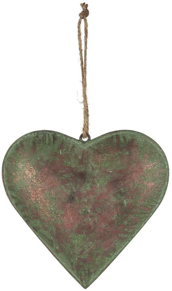 IB LAURSEN Kovové závěsné srdce Army Green 18 cm, zelená barva, šedá barva, kov
