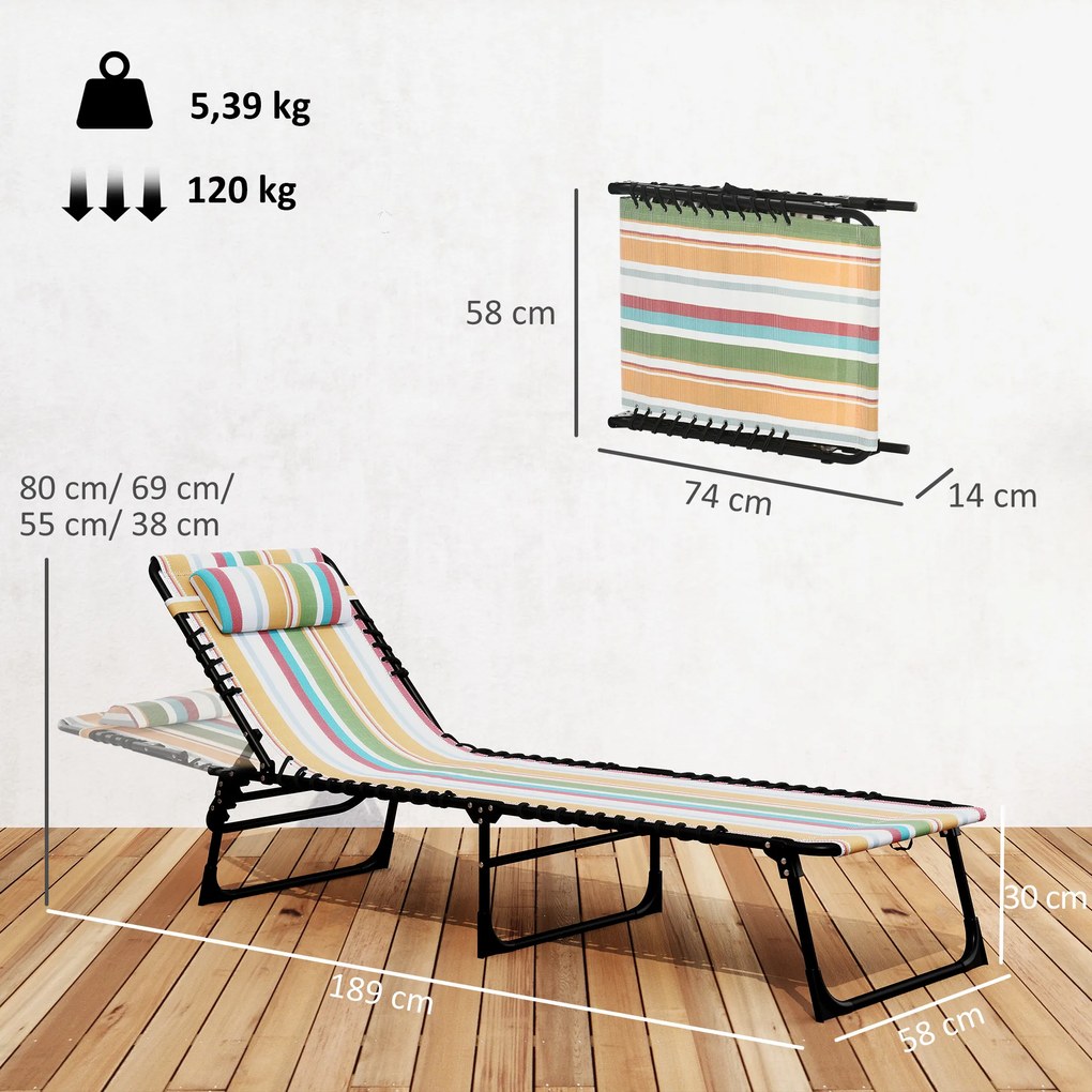 Outsuuny skládací zahradní lehátko, lehátko se 4 směry nastavení opěradla, kempingové lehátko odolné proti povětrnostním vlivům, max. nosnost 120 kg,…