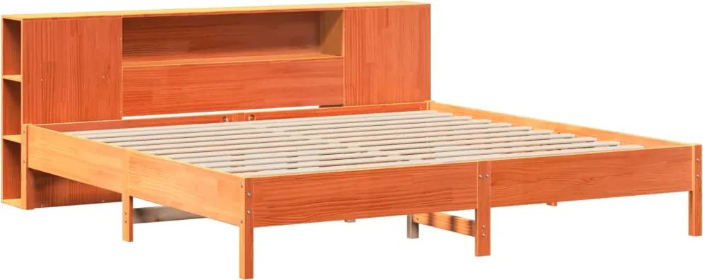Postel s knihovnou bez matrace 200 x 200 cm masivní borovice 3322821