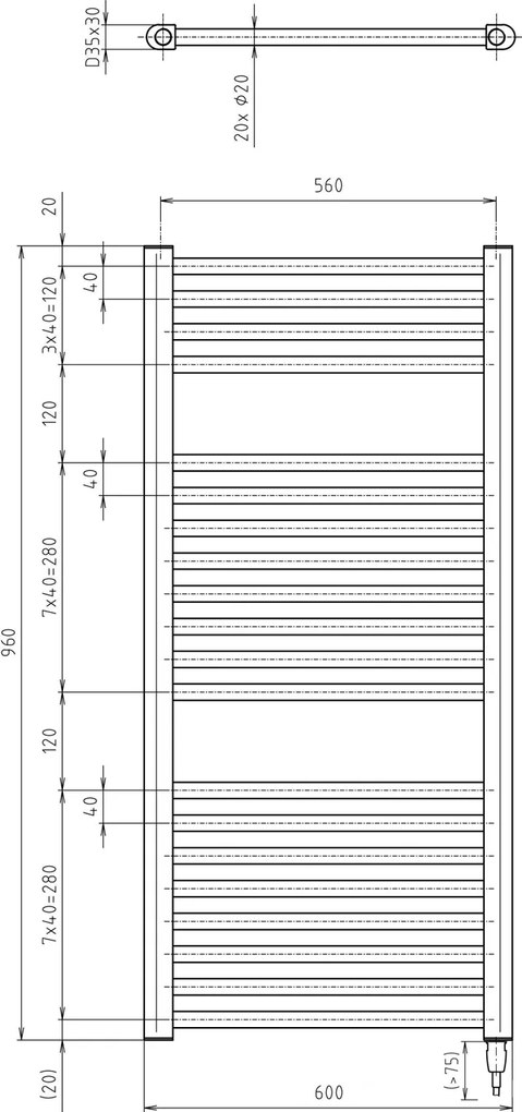 Aqualine Aqualine, DIRECT-E elektrické topné těleso, rovné, 600x960 mm, 400W, bílá, ILE96T