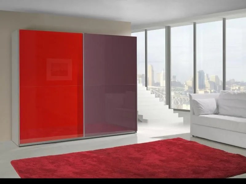 Maridex Fialovo - červená šatní skříň Lux s posuvnými dveřmi