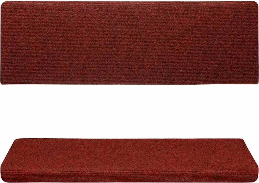 Schodové rohože samolepicí 15 ks 65 x 21 x 4 cm bordó červená s obdélníkovým okrajem 134565