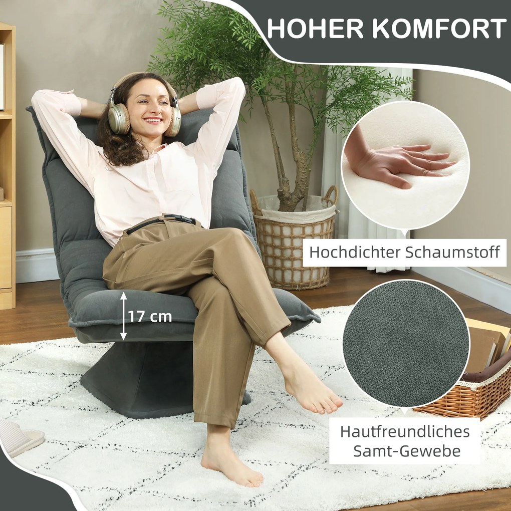 HOMCOM Podlahová židle 360° otáčecí s 5-stupňově nastavitelným opěradlem, skládací podlahová pohovka pro meditaci, polstrovaná lenivá pohovka do obýv…