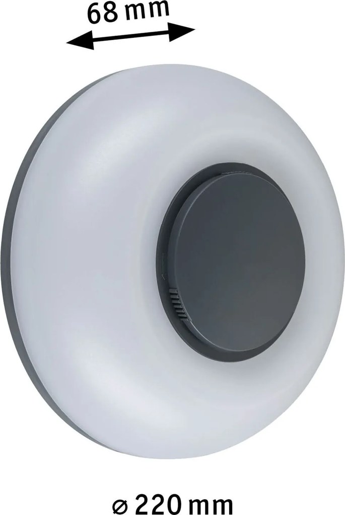 P 94955 LED venkovní nástěnné svítidlo Aureva IP65 kruhové 220mm 2200 - 4000K 20,5W 230V antracit/bílá polykarbonát - PAULMANN