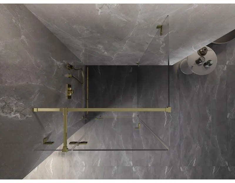 Mexen Lunar T, sklápěcí sprchový kout levý 110 x 110 cm, 8mm čiré sklo, zlatý profil, 834T-110-110-50-00-L