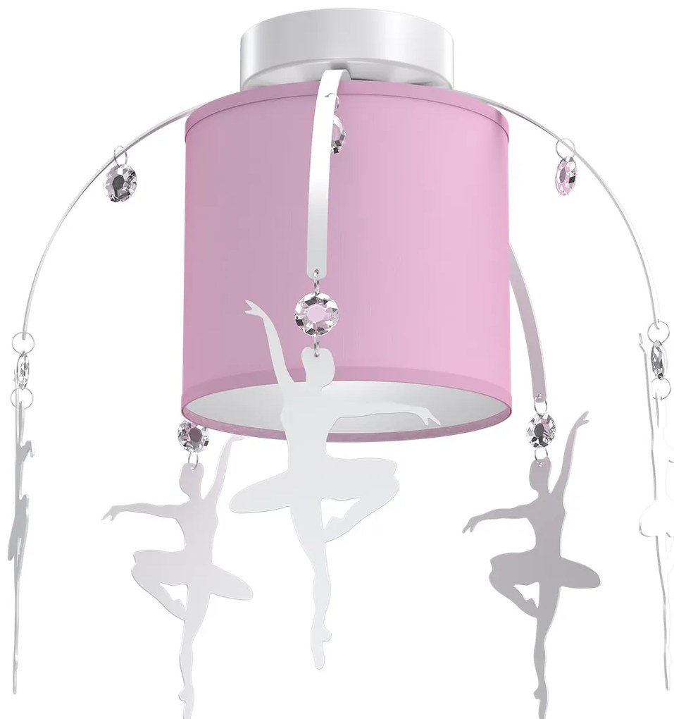 Dětské stropní svítidlo Baletnica white, 1x růžové textilní stínítko, w