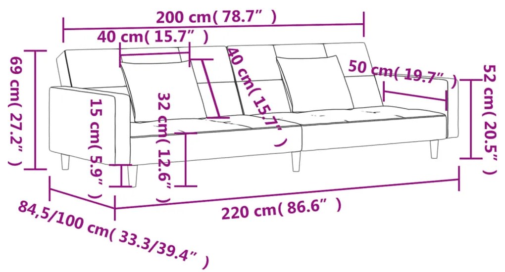 2místná rozkládací pohovka se 2 polštáři taupe textil - Default Title