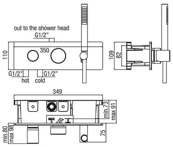 ALPI Apli Portofino - Sprchový systém pod omítku – páková baterie se sprchou, 2 vývody, chrom, sekaný vzor PO L863D CR MTL