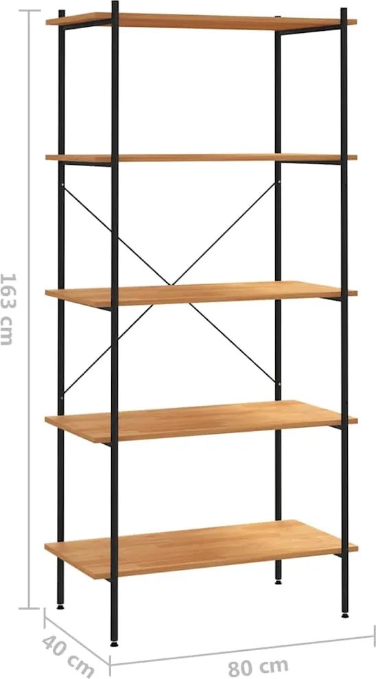 Policový regál s 5 policemi černý a dub 80 x 40 x 163 cm 336348