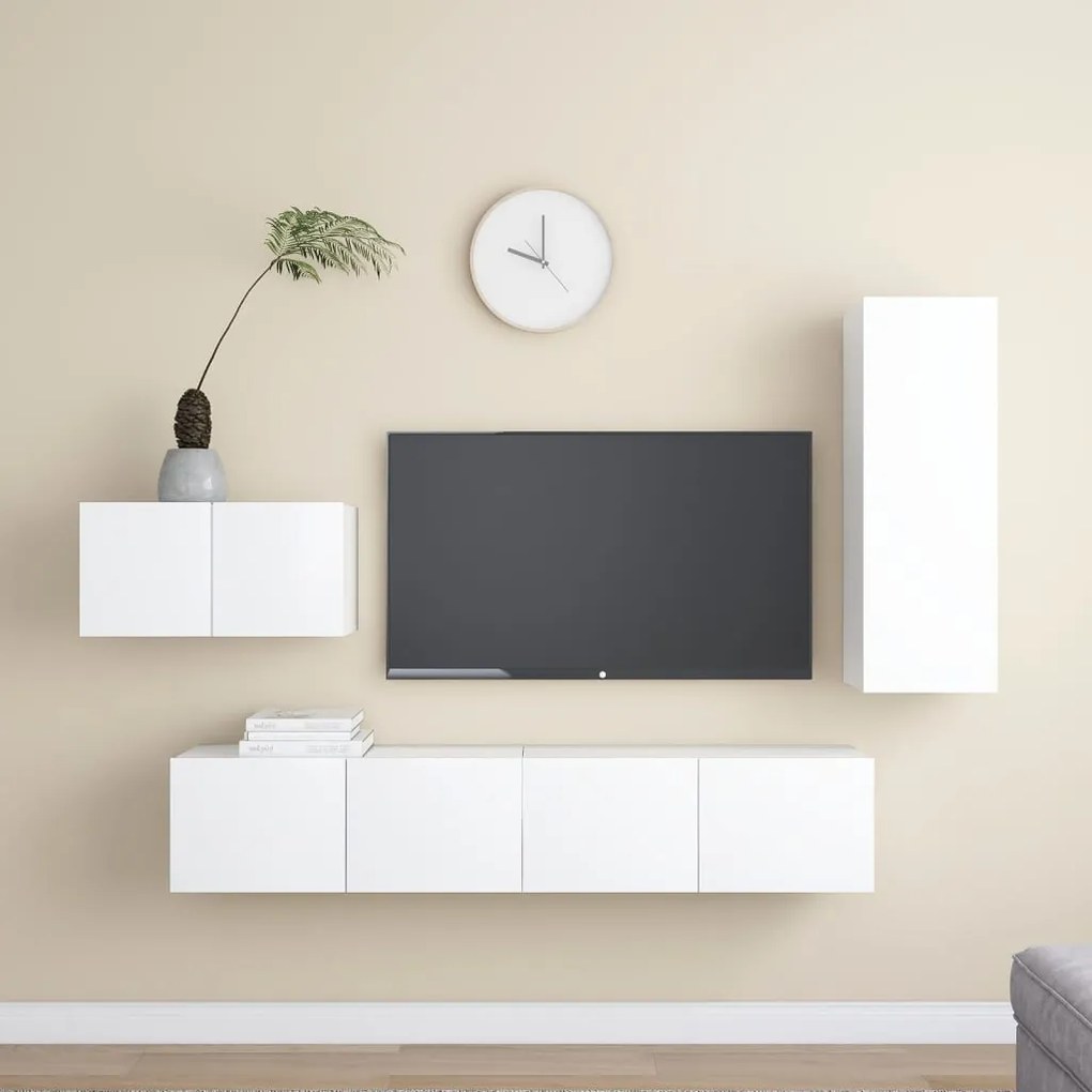 4dílný set TV skříněk bílý kompozitní dřevo 3078678